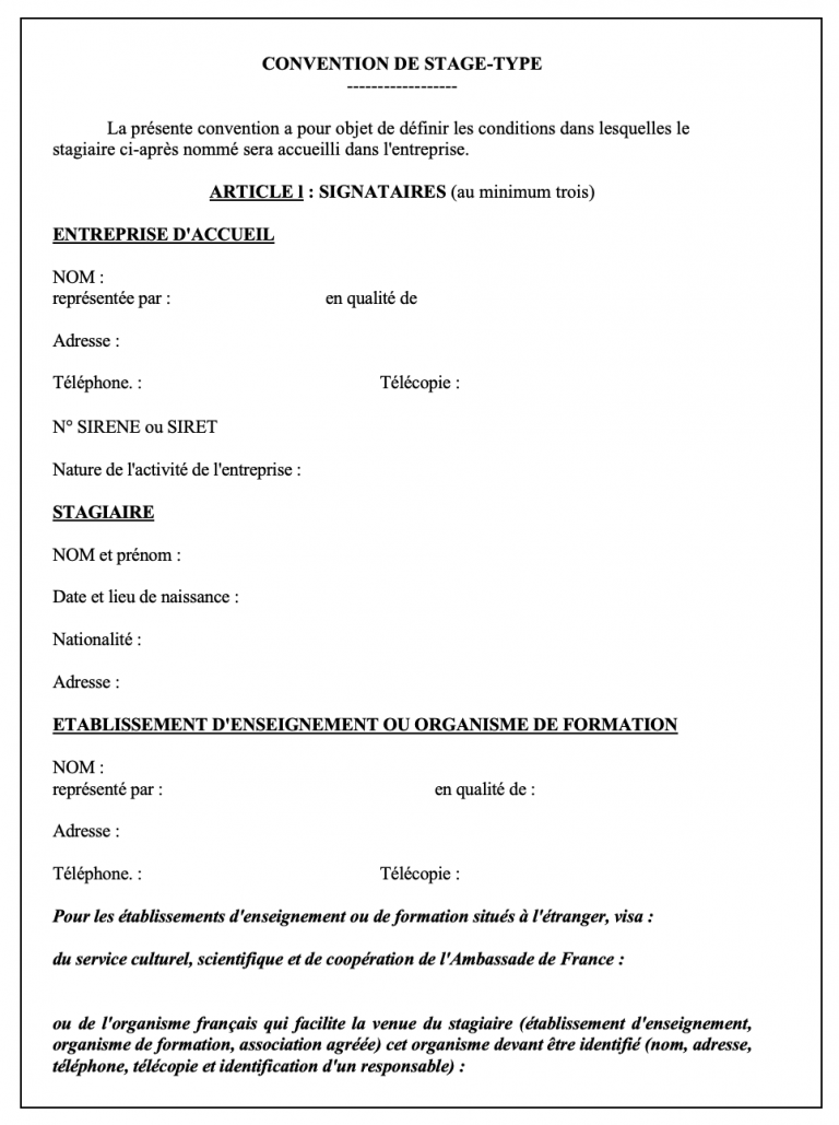 Convention de stage : quelles informations sont obligatoires